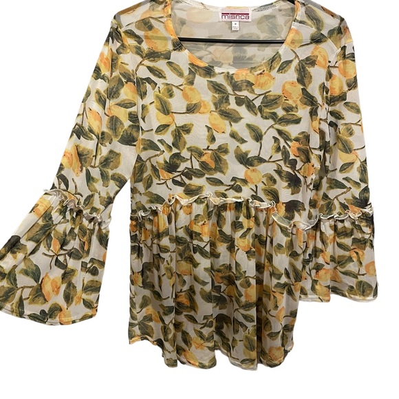 Mishca | Tops | Mishca Vintage Sheer Mesh Boho Cottagecore Citrus Lemon ...